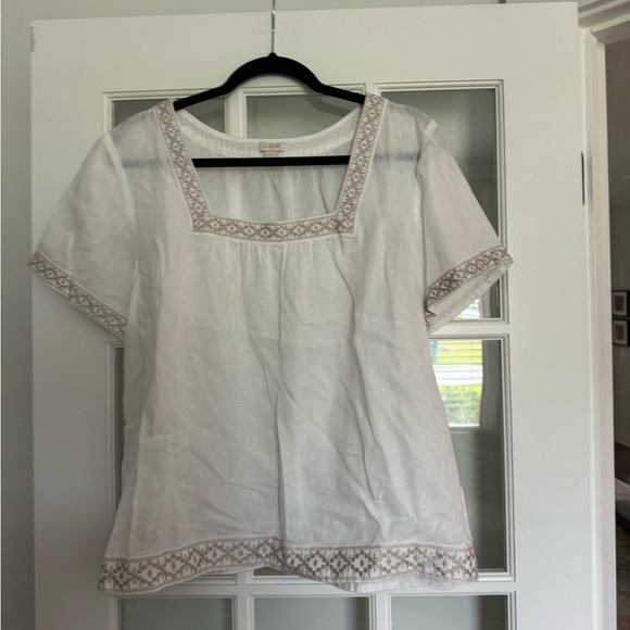 J. Crew Factory | Tops | J Crew Factory White Linen With Embroidery ...